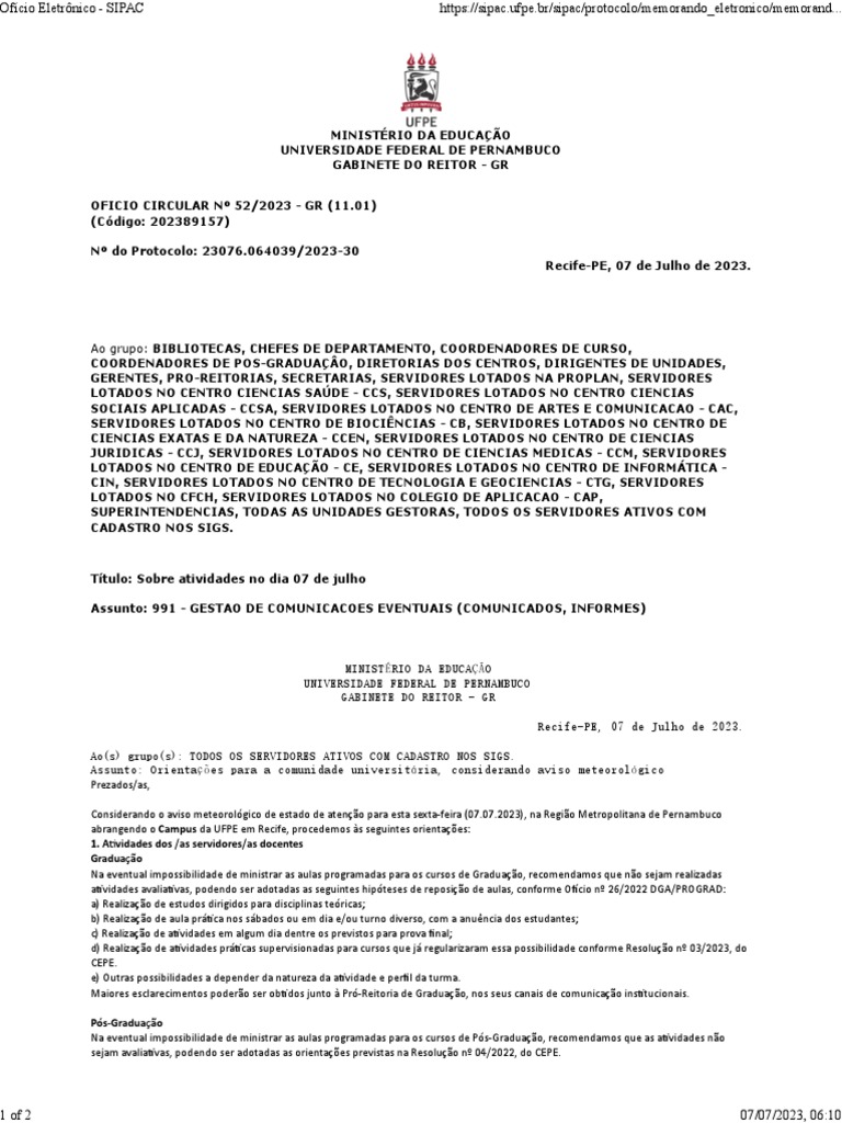 Ofício Eletrônico - 7 de Julho | PDF | Ensino Superior