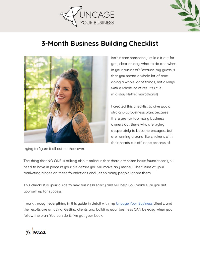 3 Month Business Building Checklist - The Uncaged Life | PDF | Business | Self-Improvement