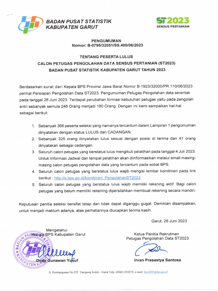 Calon Petugas Data BPS Garut 2023 | PDF