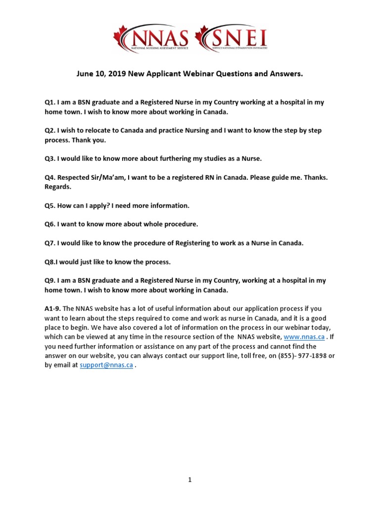 June 10 NNAS New Applicant Webinar QA | PDF | Midwife | Nursing