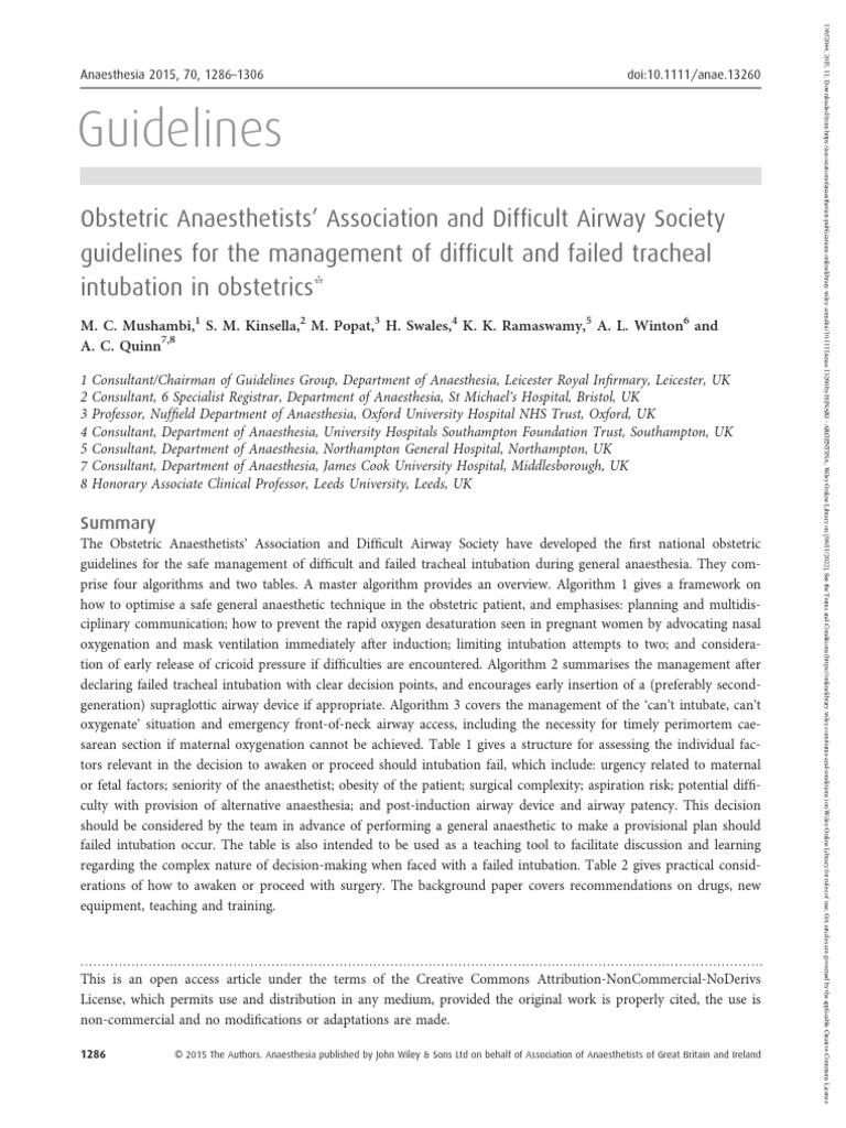 Anaesthesia - 2015 - Mushambi - Obstetric Anaesthetists Association and ...