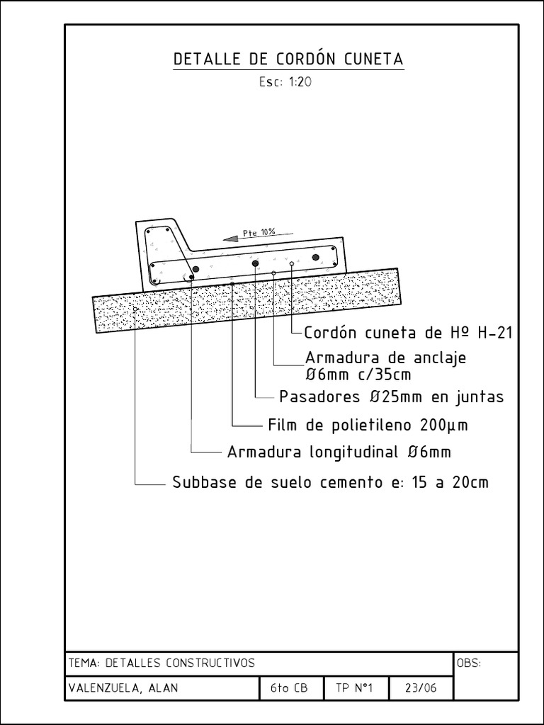 Detalle Constructivo de Cordón Cuneta | PDF | Tecnología