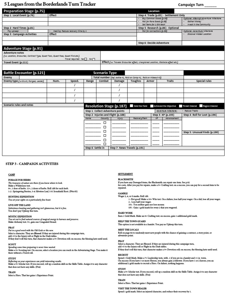 Campaign Turn Tracker - 5LFTB 3rd - With Activities | PDF