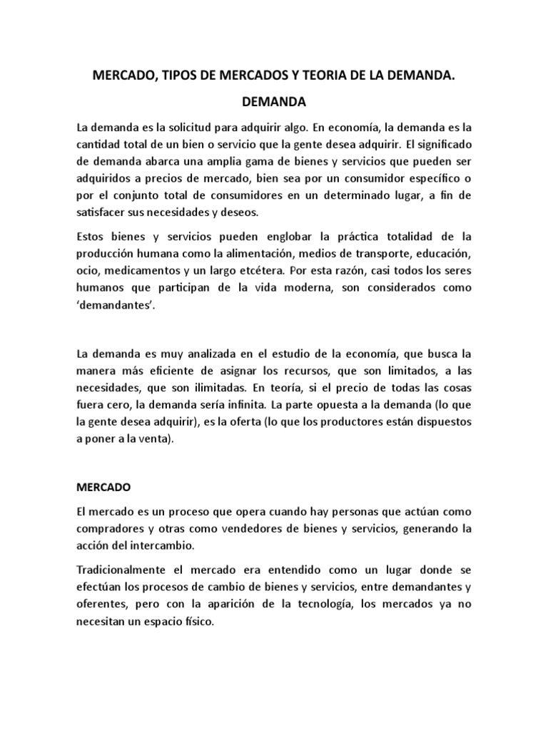 Mercado, Tipos de Mercados y Demanda... | PDF | Mercado (economía ...