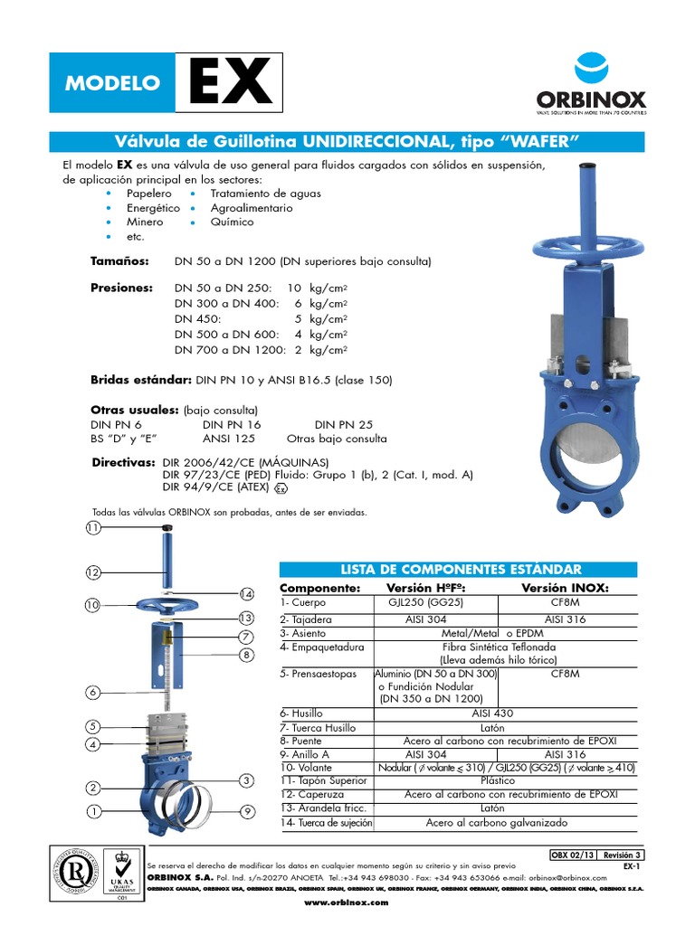 Ficha Técnica - Válvula Cuchilla EX Orbinox | PDF | Acero | Solenoide
