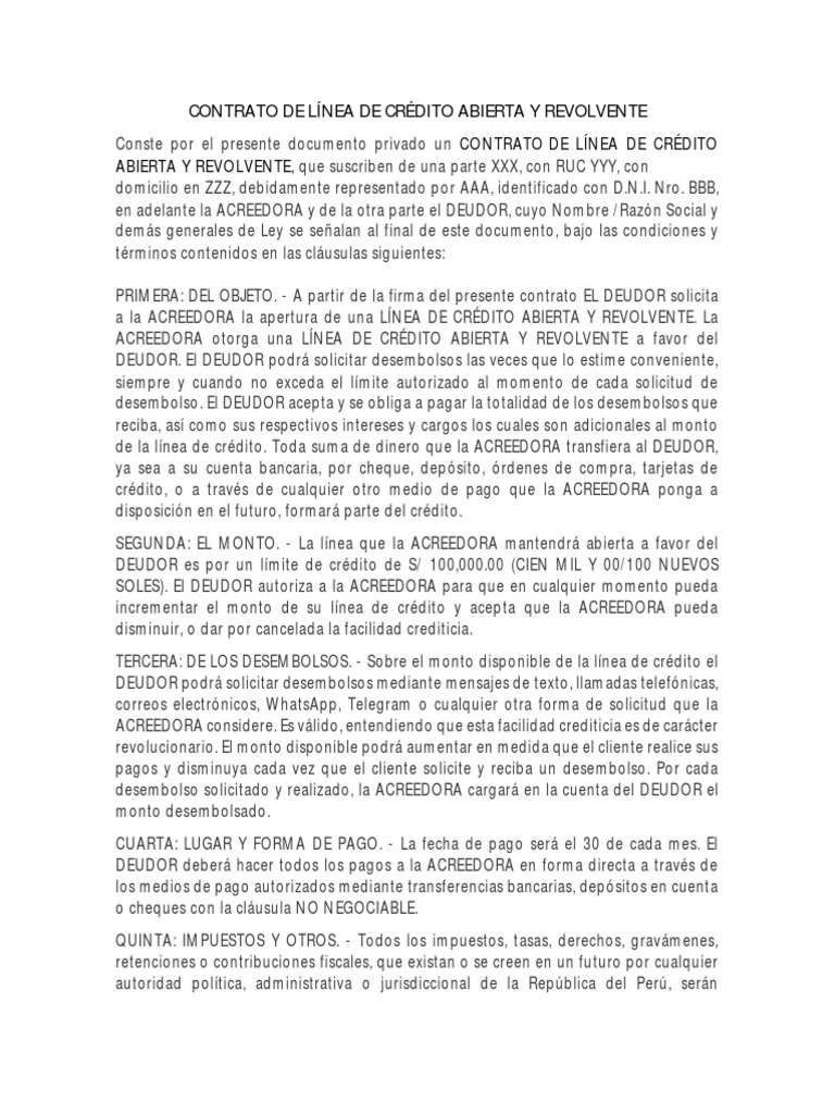 Contrato de Línea de Crédito Abierta | PDF | Pagos | Crédito