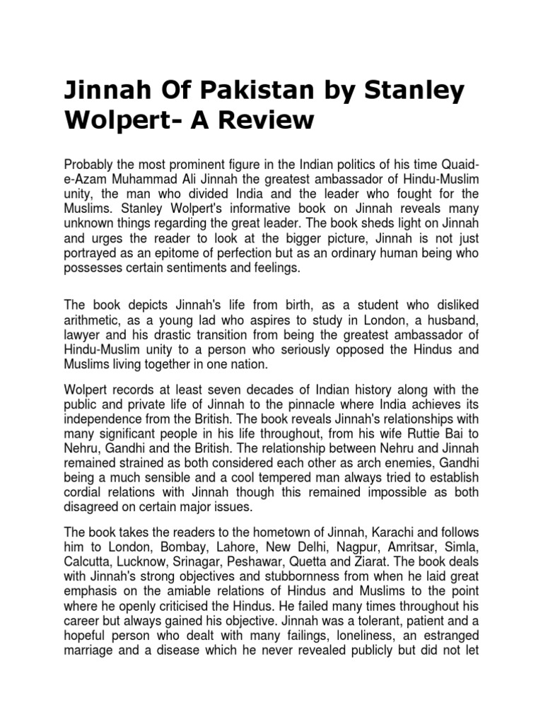 Jinnah of Pakistan by Stanley Wolpert - A Review | PDF | Muhammad Ali ...