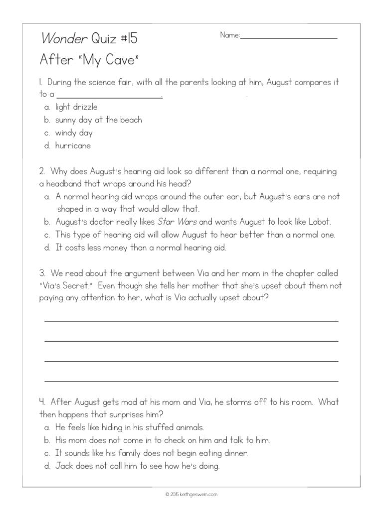 Wonder Quizzes: August and Via's Journey | PDF
