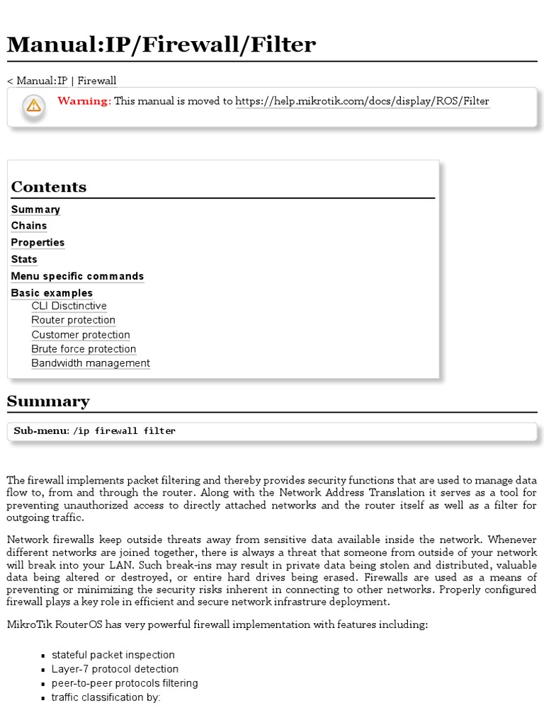Manual - IP - Firewall - Filter - MikroTik Wiki | Download Free PDF ...