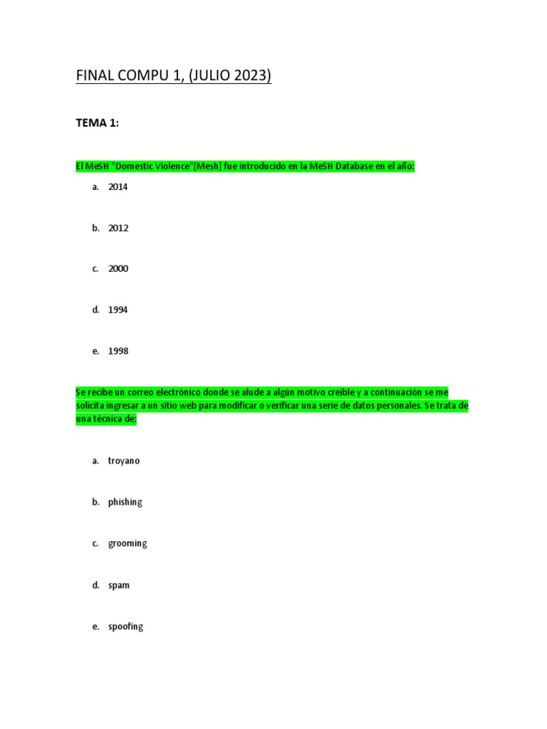 Final Compu 1 (Julio 2023) | PDF | Bases de datos | Ciencias de la Información