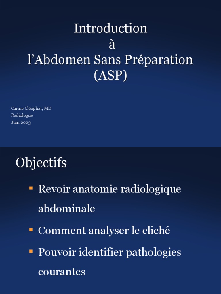 Introduction à l'ASP Abdominale | PDF | Radiographie | Tractus gastro ...