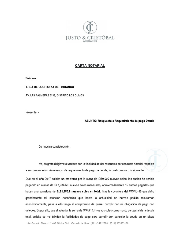 Carta Notarial de Compromiso de Pago | PDF