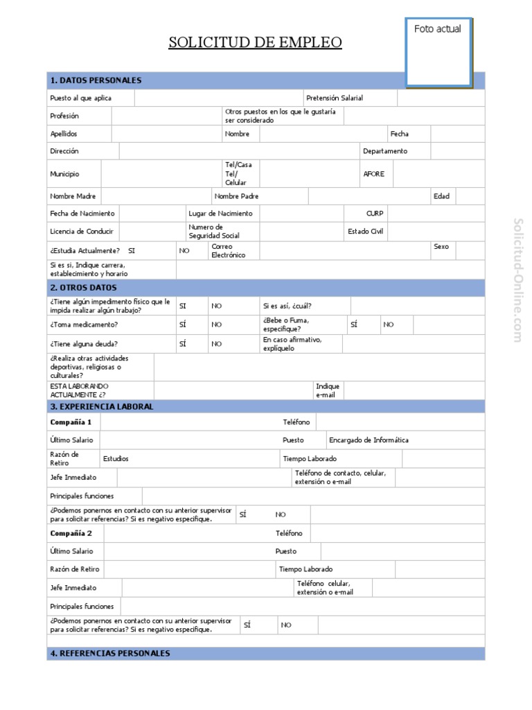 Solicitud de Empleo Azul Formato | PDF