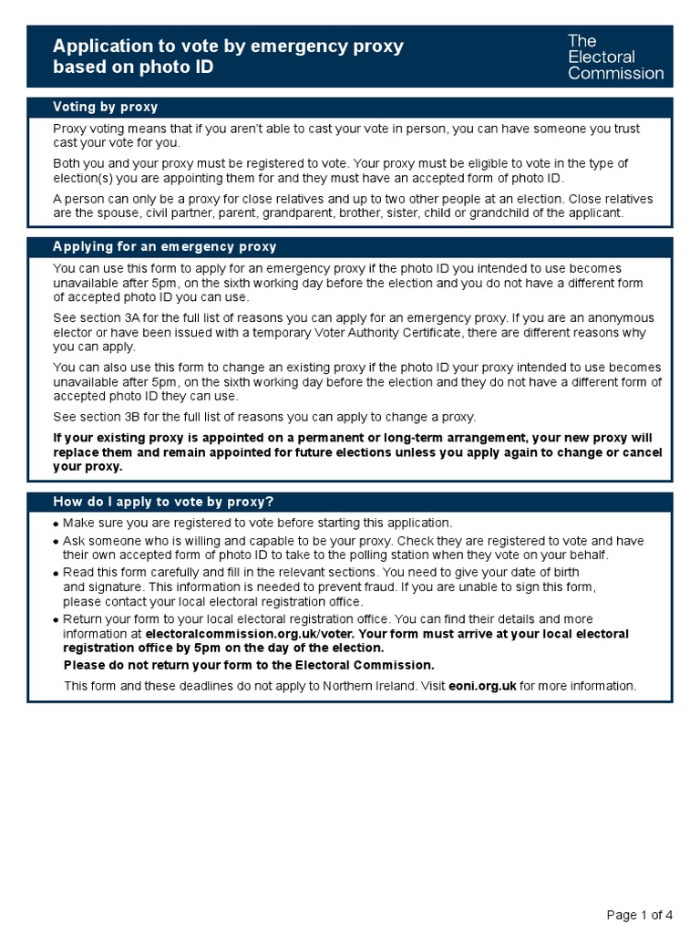 Application To Vote by Emergency Proxy Based On Photo ID | PDF | Proxy ... Application To Vote by Emergency Proxy Based On Photo ID | PDF | Proxy ...