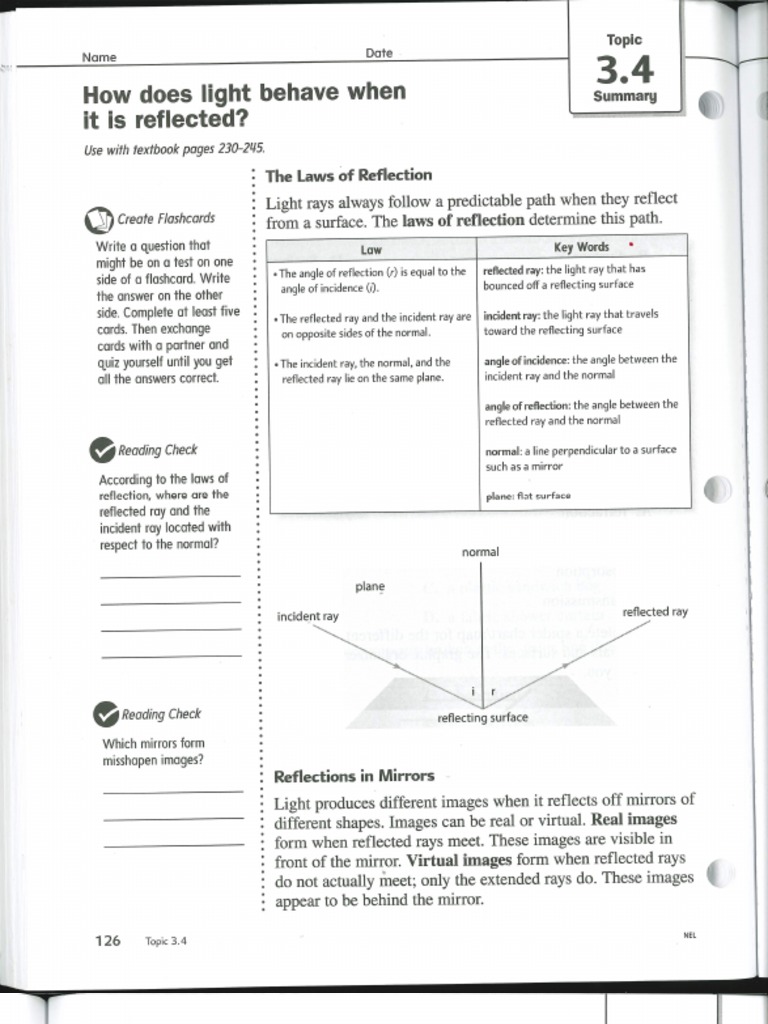 Workbook 3.4 Reflected Light - Mirrors FILLABLE | PDF | Mirror ...