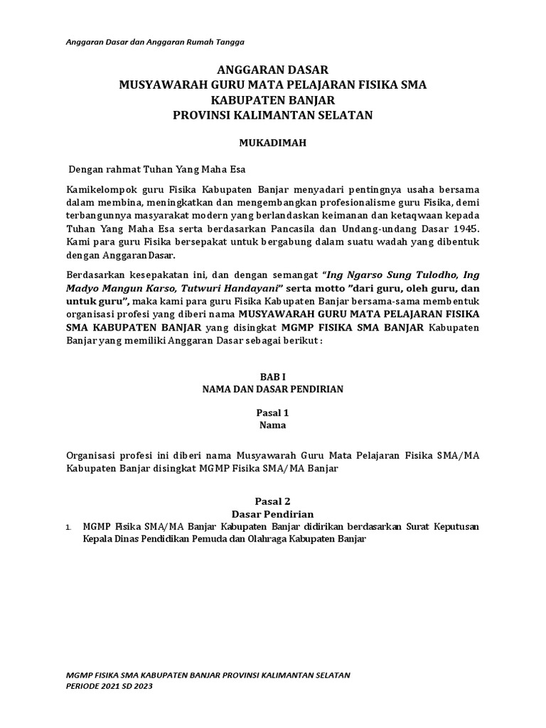 Ad, Art MGMP Fisika Kab - Banjar 2021 | PDF