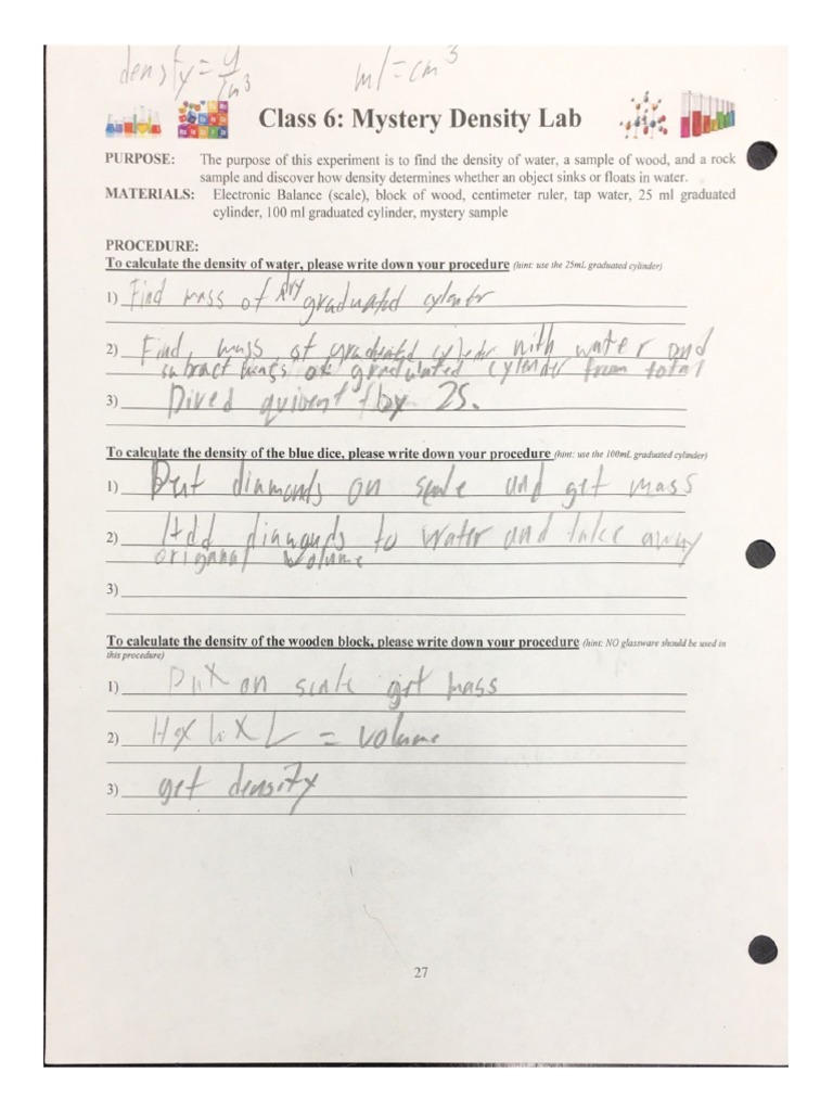 Class 6 Mystery Density Lab | PDF