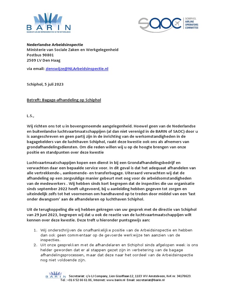Brief Arbeidsinspectie Inzake GSHA | PDF