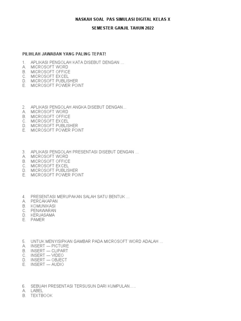 Soal PAS 1 GANJIL SIMDIG 2022 | PDF