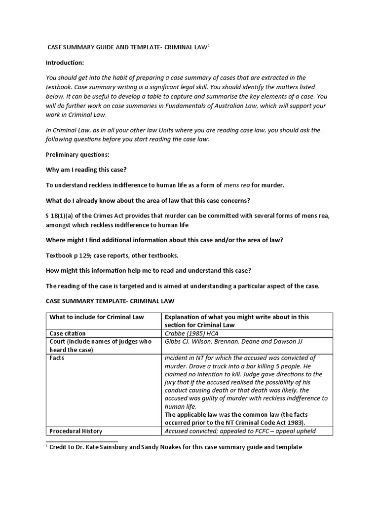 Case Summary Crabbe Case | PDF | Mens Rea | Murder