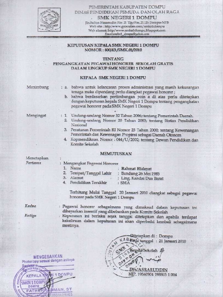 Legalisir SK 2010 Rahmat Hidayat | PDF