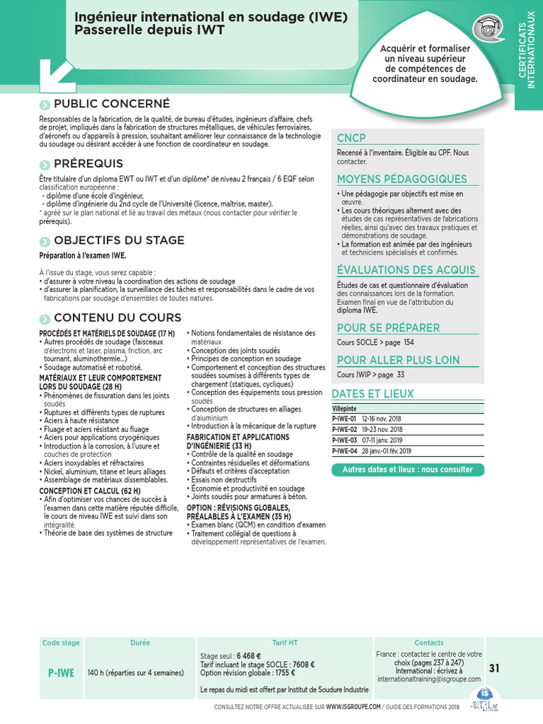 Ingénieur International en Soudage (IWE) Passerelle Depuis IWT | PDF