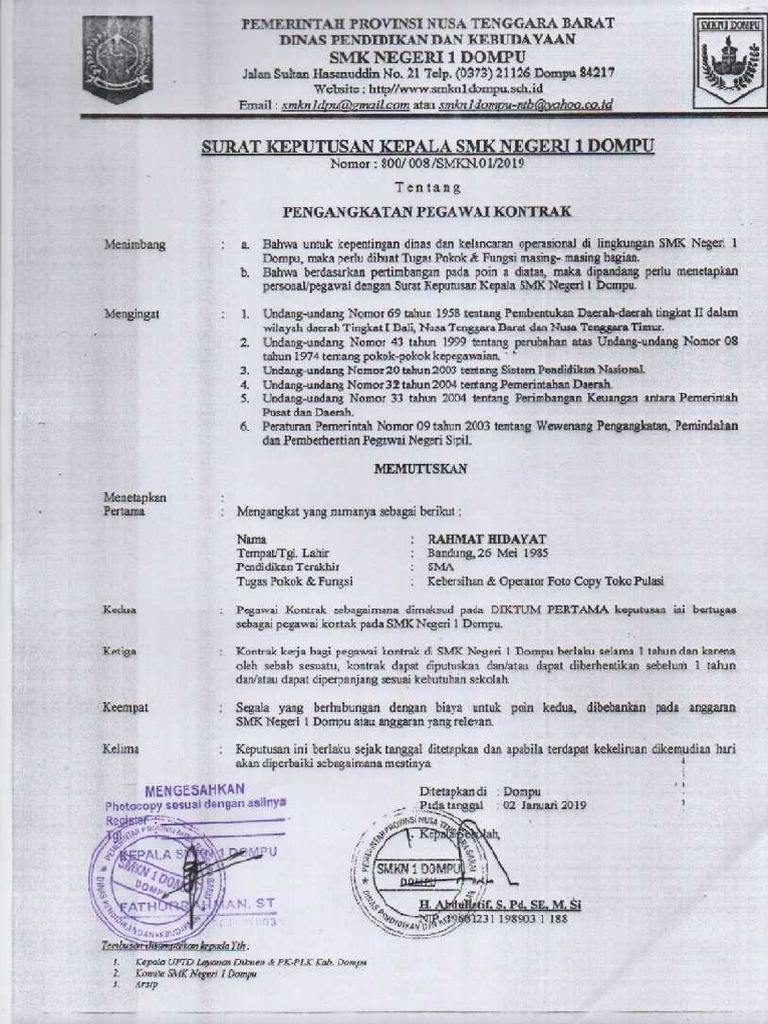 Legalisir SK 2019 Rahmat Hidayat | PDF