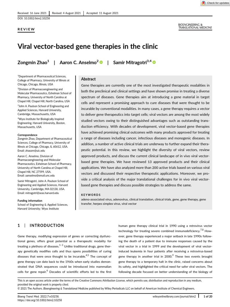 2021 - Viral Vector-Based Gene Therapies in The Clinic | PDF | Viral ...