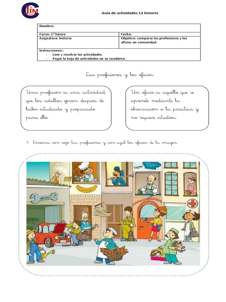 Actividades de Historia: Profesiones y Oficios | PDF