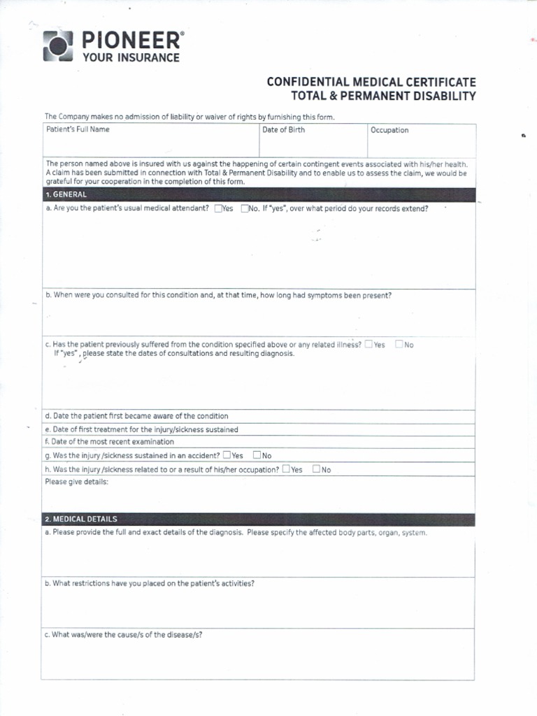 Permanent Total Disability Form or Terminal Illness Form - Page 1 | PDF