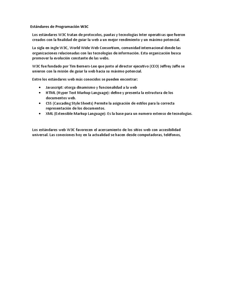 Estándares Web W3C y su Importancia | PDF | Informática