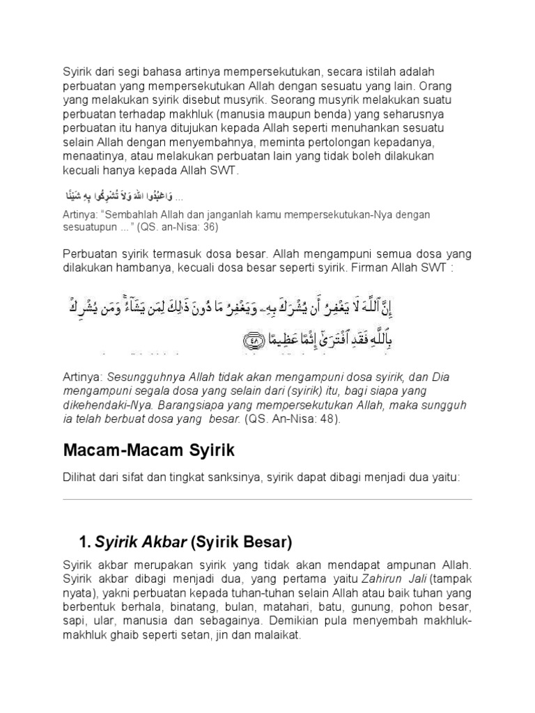 bahaya syirik | PDF
