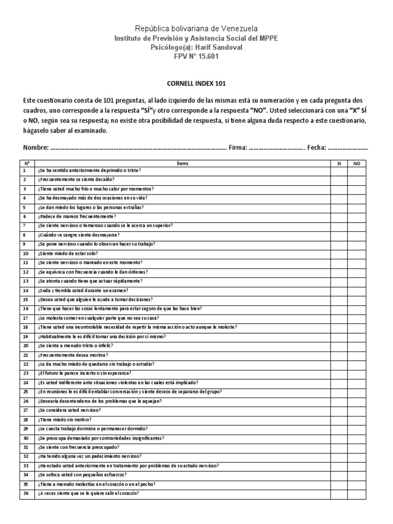 Cornell Index 101 Interpretacion | PDF
