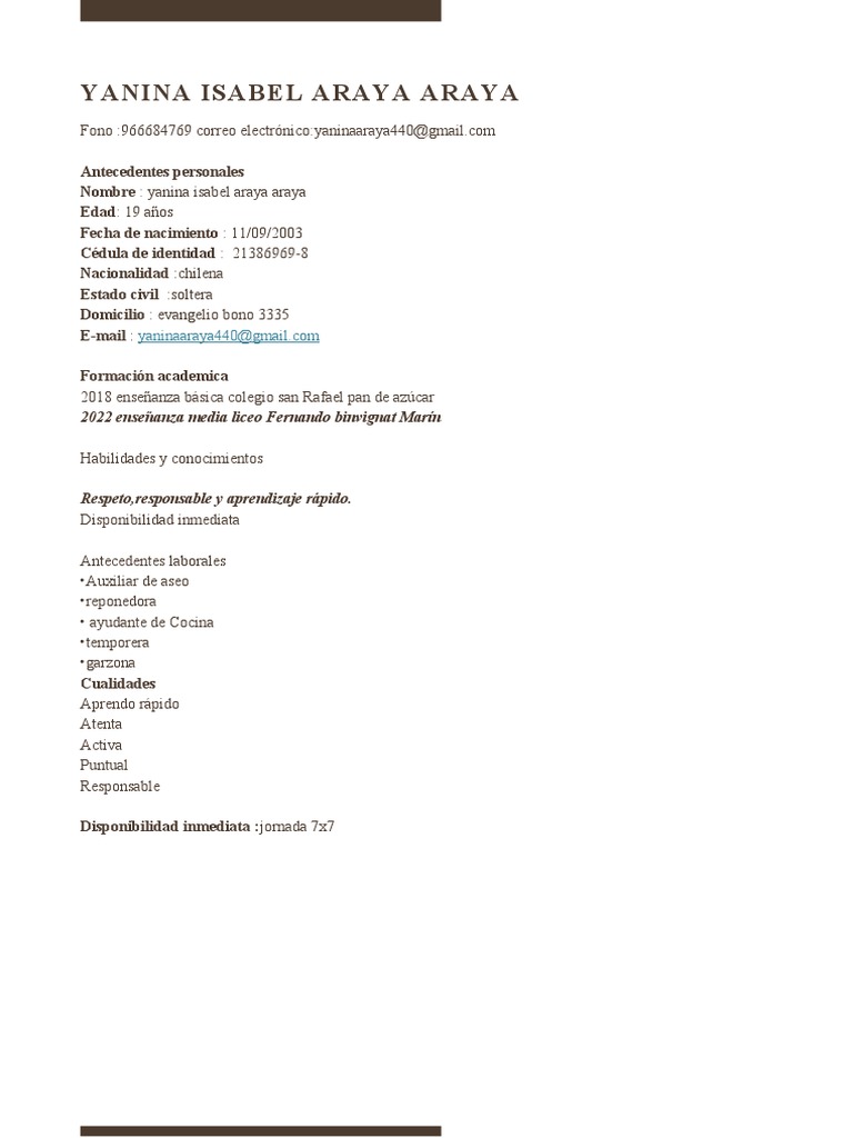 Documento (2) Corriculum Yanina Araya | PDF
