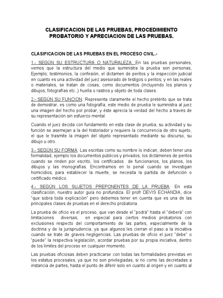 Clasificacion de Las Pruebas. - Lladyd | PDF | Evidencia (ley) | Ley procesal
