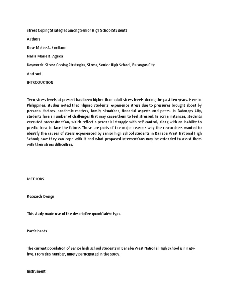 Stress Coping Strategies among Senior High School Students | PDF ...