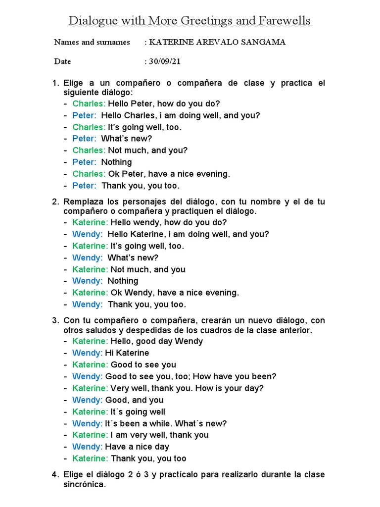 Dialogo Con Saludos y Despedidas Del Tercer Video-Katerin | PDF
