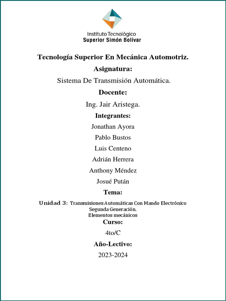 Unidad 3 Transmisiones Automaticas | PDF | Engranaje | Transmisión automática