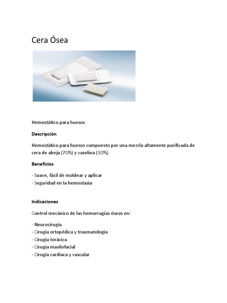 Cera Ósea: Hemostático para Huesos | PDF