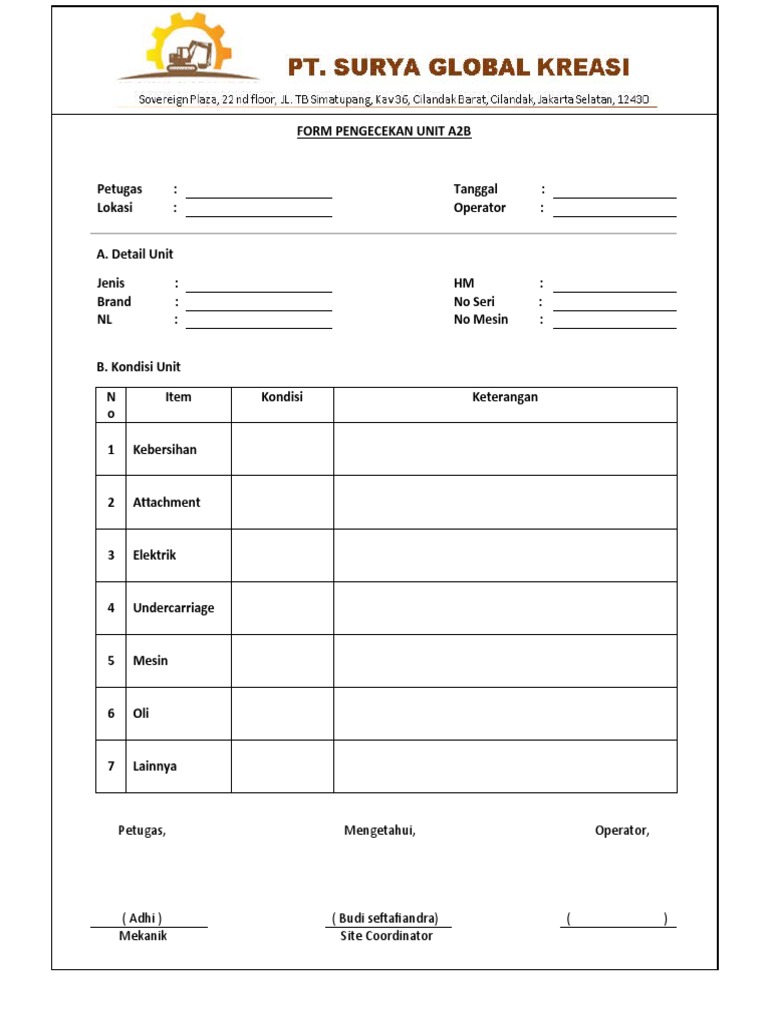 Form Pengecekan A2B | PDF