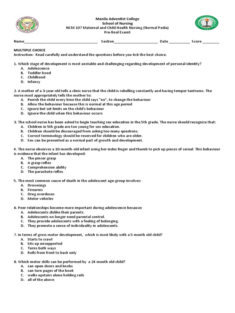 Prefinal Exam in NCM 107 - Final Format | PDF