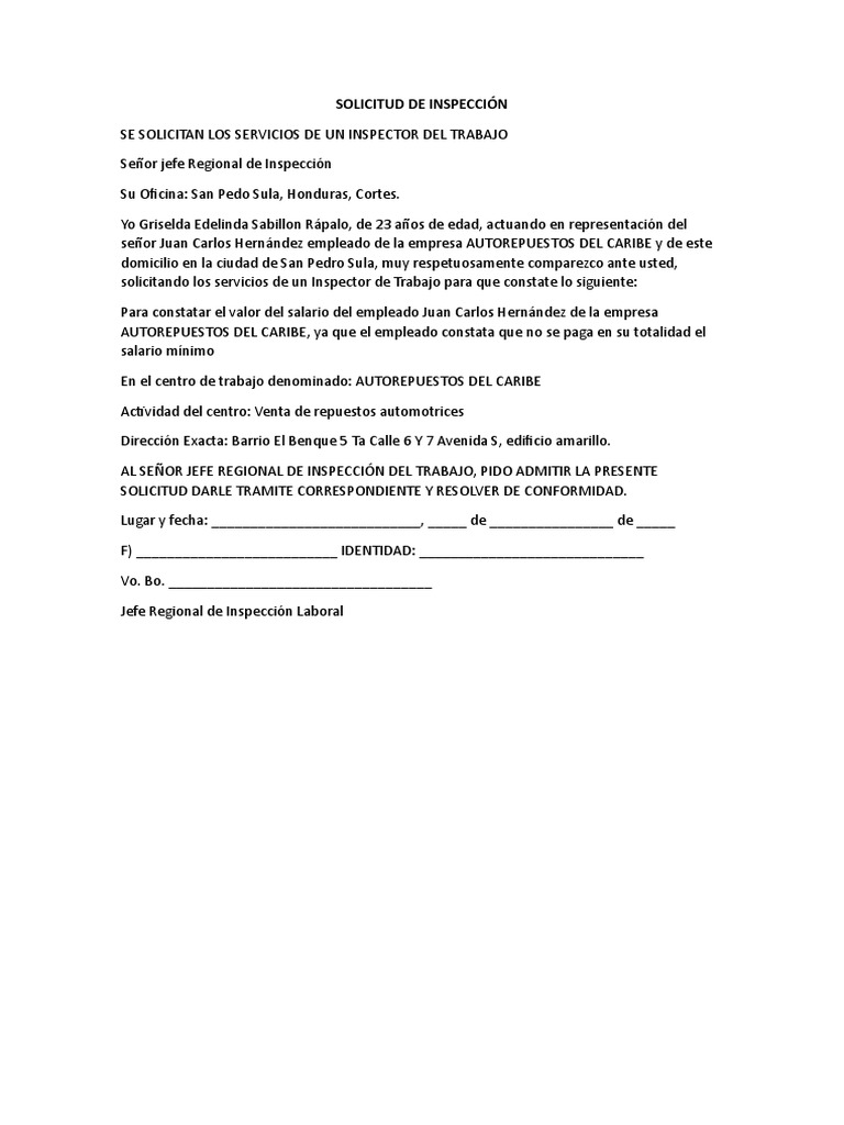 Solicitud de Inspección | PDF