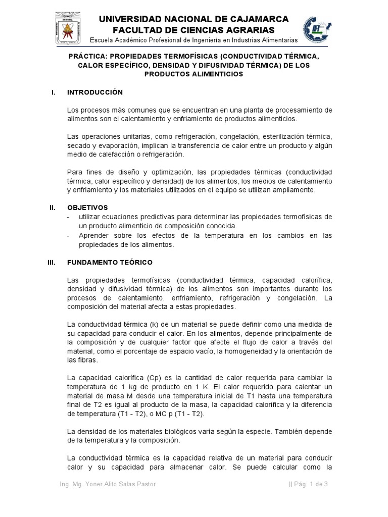 Tarea - Propiedades Termofísicas (Conductividad Térmica, Calor ...