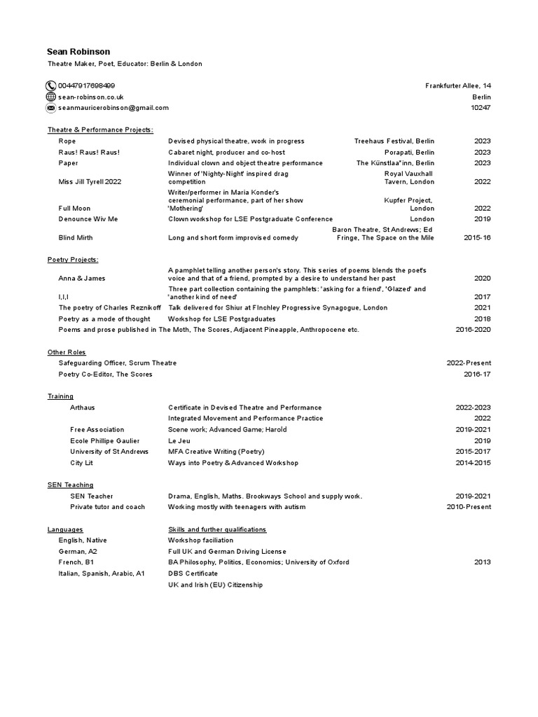 Sean Robinson CV 2023 1 | PDF