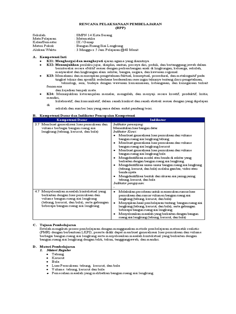 RPP Bangun Ruang Sisi Lengkung | PDF | Karier & Perkembangan