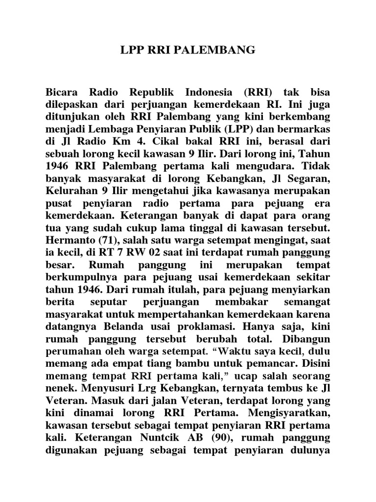 Sejarah LPP Rri Palembang Dikonversi | PDF | Sejarah