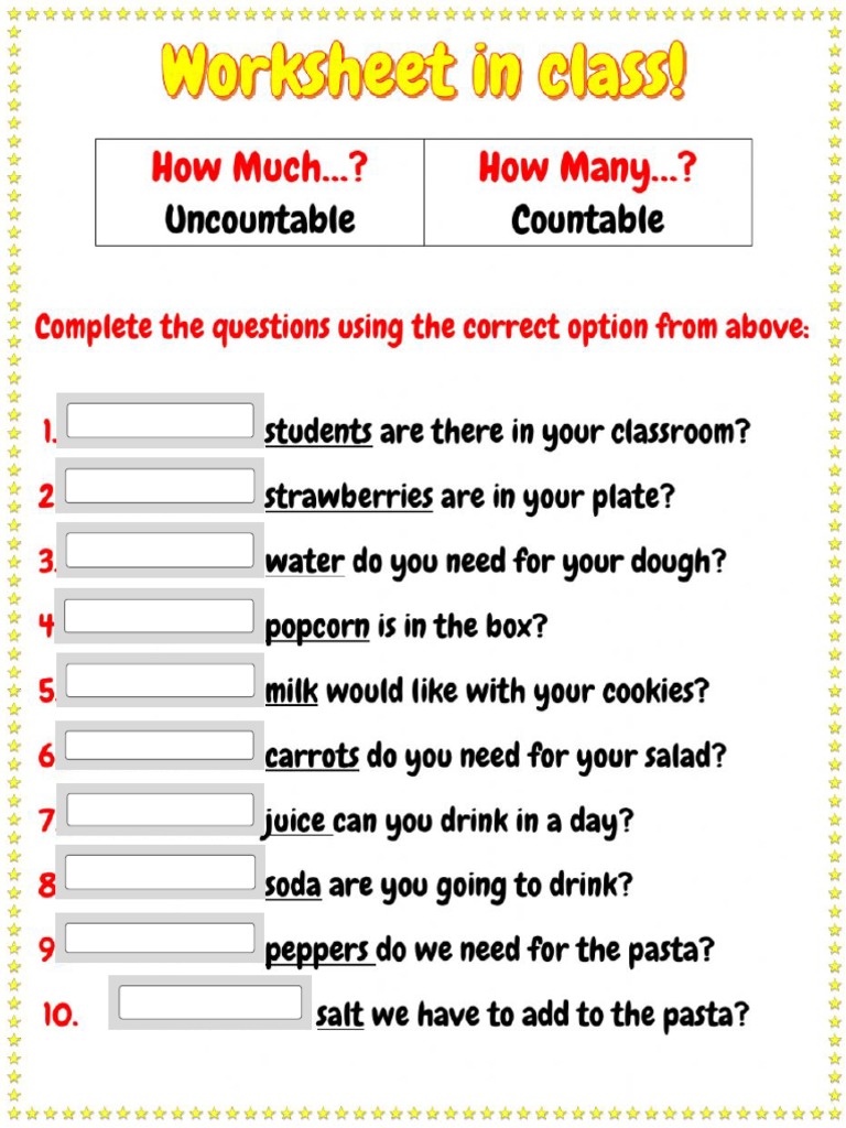 How Much or How Many - Worksheet | PDF