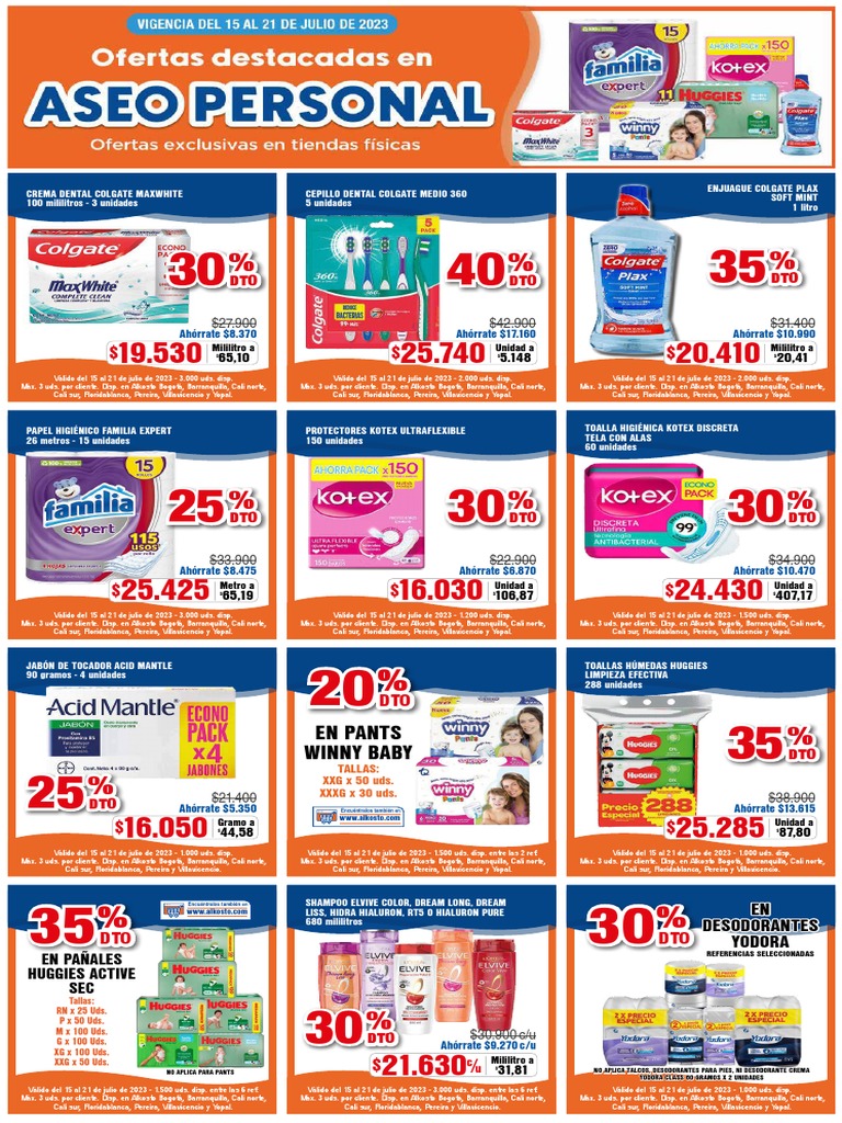 Alkosto Separata Digital Mercado Aseo Personal 15julio2023 | PDF | Inicio | Implementos nacionales