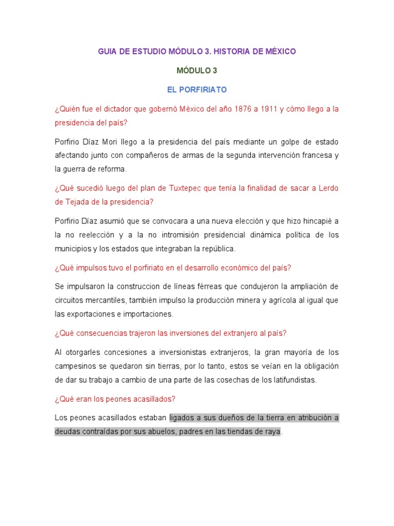 Guia de Estudio Modulo 3 y 4. Historia de México | PDF | Politica de mexico | México