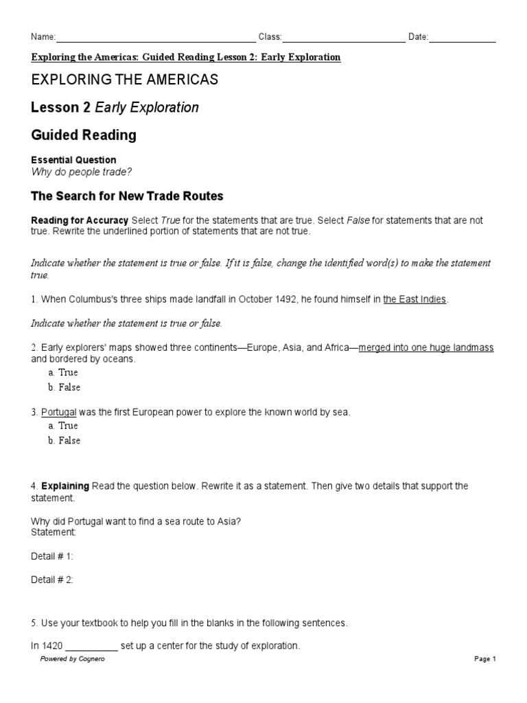 Chapter 2 Guided Reading Lesson 2 Key 126gkj9 | PDF | Exploration | Voyages Of Christopher Columbus